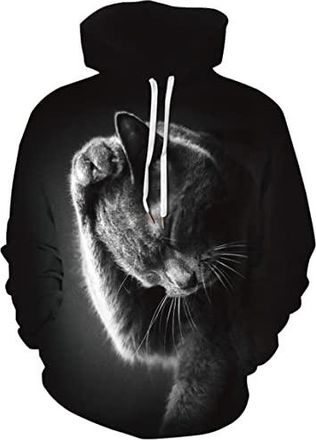 Ocean Plus Homme Galaxie Impression Numérique Sweat à Capuche à Manches Longues Sport Cardigan à Capuche Taille Plus (3XL (Poitrine: 132-152CM), Chat Noir)