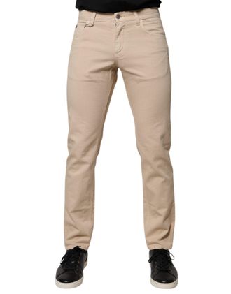 Dolce & Gabbana Beige Cotton Stretch Regular Men Denim Jeans Clothing