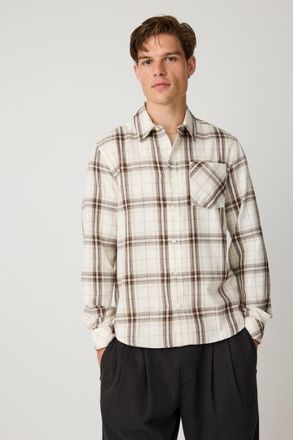 Knowledge Cotton Apparel Herren vegan Hemd Dune Regular Fit Kariertes Flanellhemd, Cremefarben