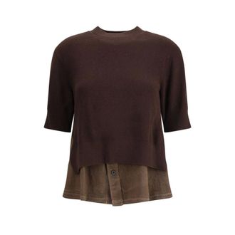 sacai Femme, Pulls, Brun, Taille: 40 FR Pull &agrave; d&eacute;tails en denim