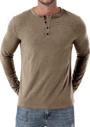 PARKLEES Chemise Henley pour Homme, Style D&eacute;contract&eacute; Muscle, Coupe Ajust&eacute;e, Manches Longues pour Entra&icirc;nement et Activit&eacute;s Sportives, kaki, XXL
