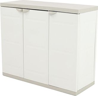 PEGANE Pegane - Armoire basse 3 portes en r&eacute;sine beige - Dimensions 105x44x88 cm - 2 &eacute;tag&egrave;res r&eacute;glables - Utilisation int&eacute;rieure et ext&eacute;rieure