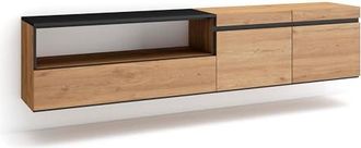 Skraut Home | TV-Schrank, Lowboard | f&uuml;r Wohnzimmer und Esszimmer | 200x45x35cm | F&uuml;r TV-Ger&auml;te bis zu 80 | H&auml;ngend | Moderner Stil | Eiche Schwarz