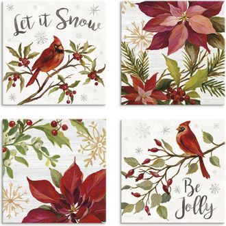 Artland Weihnachtsbilder Leinwand Set 4tlg. je 30x30 cm Advent Weihnachtsdeko Kardinale Weihnachten U6BA