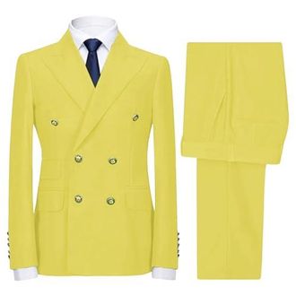 Generic Costume 2 pièces à double boutonnage pour homme - Blazer - Coupe ajustée - Pour mariage, bal de fin dannée, affaires, tenue formelle, jaune, XXL