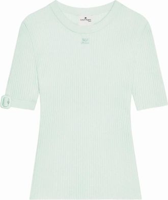 Courr&egrave;ges Femme, Tops, Vert, Taille: 42 FR T-shirt c&ocirc;tel&eacute; &agrave; manches boucl&eacute;es