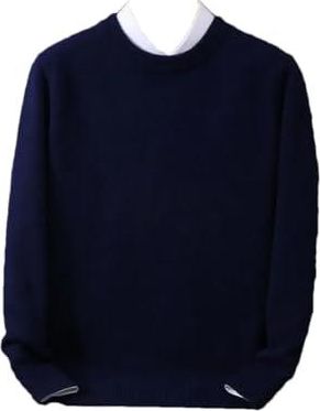 Generic Pull en cachemire doux pour homme, col rond, manches longues, pull d&eacute;contract&eacute; doux, bleu marine, 4XL
