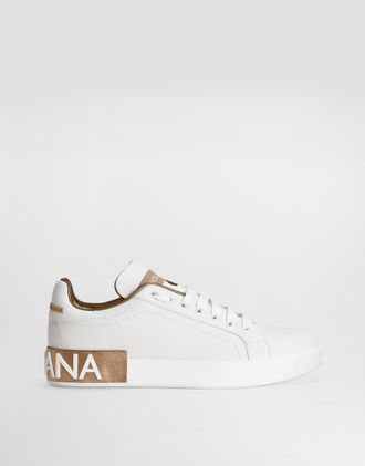 Dolce & Gabbana Sneaker Portofino Aus Kalbsnappaleder Mit Lam&eacute;-details - Frau Sneakers Gold Leder 40.5