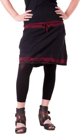 vishes Alternative Bekleidung - Kurzer Lagenlook Rock aus Baumwolle - mit Taschen zum Binden schwarz-rot 42