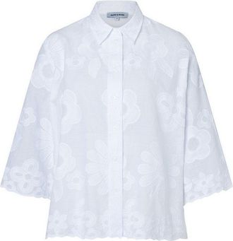 More & More Klassische Bluse weite 3/4 Arm-Bluse, Blumenstickerei