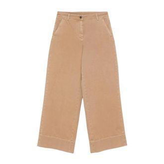 Moncler Femme, Pantalons, Beige, Taille: 38 FR Cotton Wide Leg Pants