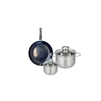 Fackelmann ELO 9709950 Batterie de cuisine 3 pi&egrave;ces, Ensemble de 1 Po&ecirc;le de cuisson 20 cm et 2 faitouts 12 et 16 cm Elo Prima Brillant, inox, induction
