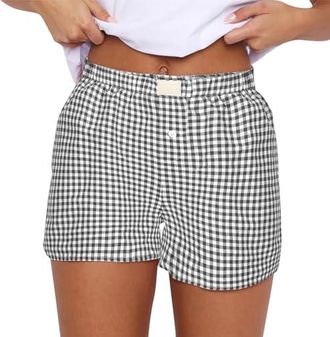 Generic Short de nuit &agrave; carreaux pour femme, short de pyjama tendance Y2K, pantalon de nuit avec motif &agrave; carreaux, coupe ample, boxeurs de plage d&eacute;t&eacute;, pantalo