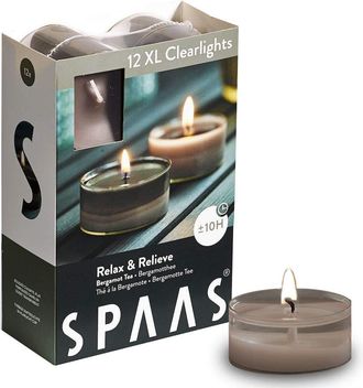Spaas 12 Maxi Duftenden Clearlights, Teelichter mit durchsichtigem Halter, &plusmn; 10 Stunden - Relax & Relieve, 0392156.479, Warmes Grau, D 57 mm x H 28 mm