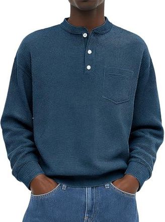 Generic Polo gaufr&eacute; pour homme avec poche de poitrine et col rond - T-shirt Henley grande taille - T-shirt &agrave; bouton 1/4 - Coupe confortable - Couleur unie - P