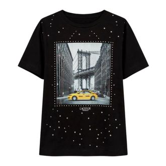 Twinset Femme, Tops, Noir, Taille: 38 FR T-shirt avec imprim&eacute; New York et strass