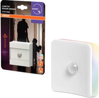 Osram LUNETTA SQUARE Nachtlicht inkl. Tageslicht- und Bewegungssensor, 0,3W, weiß, quadratisches Design, RGB-Farblichteffekt mit vier Lichtauslässen, eingeb