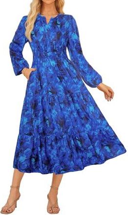 Grace Karin Robes longues pour femme &agrave; motif floral - Manches longues et col en V - Style d&eacute;contract&eacute; Henley - &Eacute;l&eacute;gant - Pour mariage et invit&eacute;es - Boh&egrave;me, S