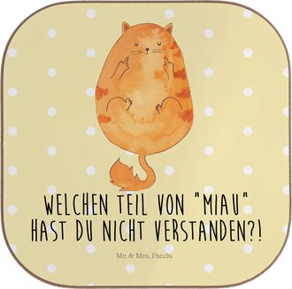 Mr. & Mrs. Panda Tassenuntersetzer Katze Mittelfinger - Geschenk, Cat, Coaster, Katzen, Untersetzer für Gläser, gläseruntersetzer, Tischschoner, Kater, Glas, Tischunte