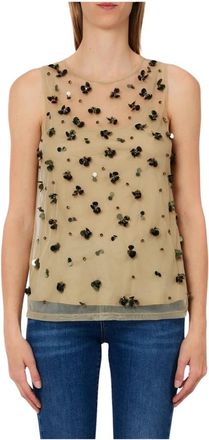 Liu Jo Femme, Tops, Beige, Taille: 36 FR Haut en Tulle Brod&eacute;