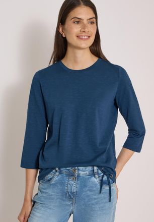 Cecil 3/4-Arm-Shirt CECIL, Damen, Gr. XXL (46), blau (moonlight blau), Web, 100% Baumwolle, meliert, comfort fit normal, Rundhals, abgesteppt, Shirts 3/4-Ar