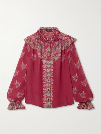 Etro Boho Bluse Aus Bedrucktem Chiffon Mit Rüschen - Rot
