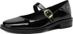 Generic Femmes Vintage Bout Carré Cuir Verni Mary Jane Chaussures Bas Bloc Talons Boucle Sangle Confortable Travail Quotidien Casual Chaussures,Noir,38.5 EU