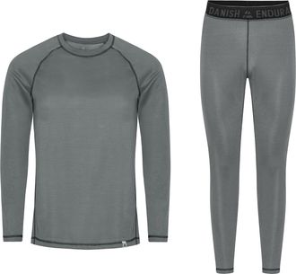 Danish Endurance Funktionsunterwäsche Set, Unisex Thermounterwäsche, Skiunterwäsche, Lange Unterhose & Langarmshirt, Atmungsaktiv, Bequem, für Damen & Herren, Grau/Sch