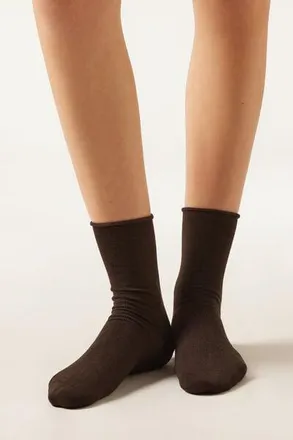 Calzedonia Socke Aus Wolle/baumwolle Ohne B&uuml;ndchen Braun