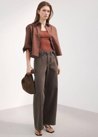 Mango Jean wide leg cordon chocolat - Femme - 32 - MANGO