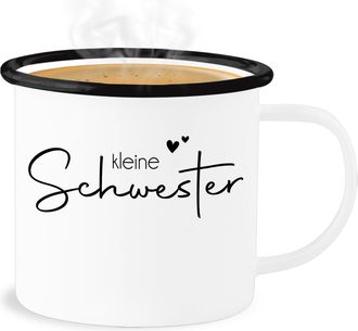 Shirtracer Emaille Becher Blechbecher - Tassen - Kleine Schwester - Little Sister - 300 ml - Weiß Schwarz - lil sis tasse schwesterherz 2023 geschenk schwestern 