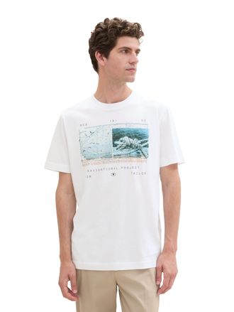 Tom Tailor Herren 1043369 T-Shirt mit Fotoprint aus Baumwolle, 20000-White, M