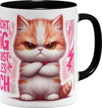 OM3 Lustige Katzen Kaffee-Tasse mit Spruch - Ich bin nicht zickig - du machst nur alles falsch - Spruchtasse - Keramik Becher - 325ml - Rundumdruck - Schw
