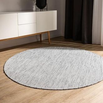 benuta Basic Tapis Coton Tissé à la Main Ron - Beige/Noir 120 cm Rond - 100% Naturel - Style: Uni, Minimaliste - Entretien Facile pour Salon Chambre