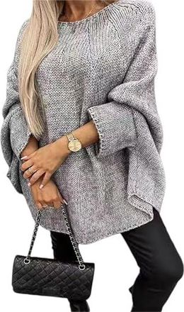 Generic Cape en tricot &eacute;l&eacute;gante pour femme - Pull surdimensionn&eacute; &agrave; manches chauve-souris - Pull ample pour un usage quotidien d&eacute;contract&eacute;, gris, XXL-6XL