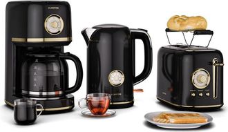 Klarstein Klarstein Victoria Vollst&auml;ndiges Fr&uuml;hst&uuml;cksset Toaster 2 Scheiben mit Br&ouml;tchenaufsatz, Wasserkocher 1,7L, Filterkaffeemaschine 12 Tassen, Retro