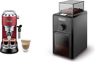 DeLonghi DeLonghi Dedica Style, Machine expresso pour pr&eacute;parer des boissons caf&eacute; et lact&eacute;es, Rouge & KG79 Moulin Electrique, Broyeur pour Grains de Caf&eacute; avec R