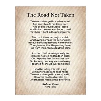 Generic The Road Not Taken Poem Wall Art - Robert Frost Inspirational Quote Print, Minimalist Typography for Study, Library & Office(Unframed,12x18inch(30x45c