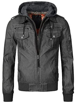 Indicode Hommes Aaron Jacket | Veste en cuir avec capuche amovible Raven XL