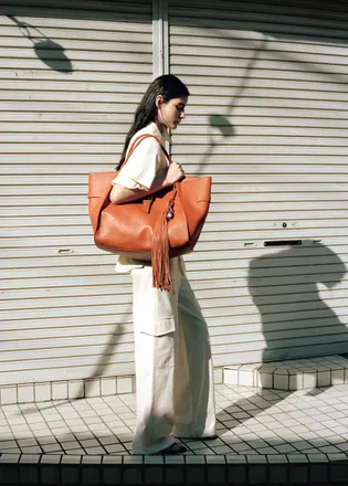 Mango Maxi shopper 100 % cuir orange - Femme - Taille unique - MANGO