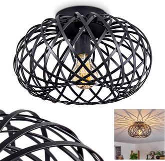 HOFSTEIN Deckenleuchte Oravi, runde Deckenlampe aus Metall in Schwarz, 1-flammig, E27-Fassung, ohne Leuchtmittel, &Oslash; 30 cm, Retro/Vintage Leuchte mit tollem Lic