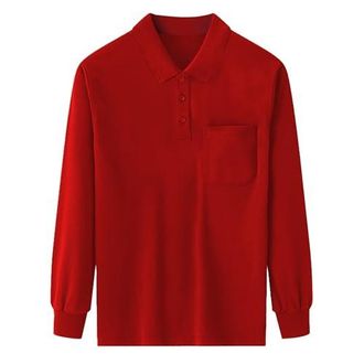 Generic Polo pour homme - Chemise de golf d&eacute;contract&eacute;e boutonn&eacute;e - L&eacute;ger et respirant - Manches longues - Printemps et automne - Hauts confortables 2026, Roug