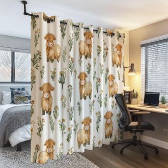 Generic Verdunkelungsvorh&auml;nge H138 x B117 cm 2er Pack mit &Ouml;sen, Superweich Warmhaltend Schalld&auml;mmend Aquarell L&auml;ndlich Blumen Tiere K&uuml;he Aufdruck Vorh&auml;nge f&uuml;r