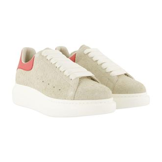 Alexander McQueen Womens Suede & Leather Platform Sneaker Beige Calfskin