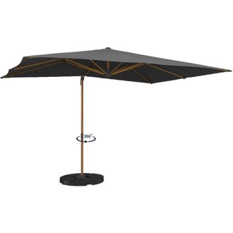 IDMarket Parasol d&eacute;port&eacute; inclinable rotatif 360 CALVI mat effet bois et toile grise 3X4M avec housse