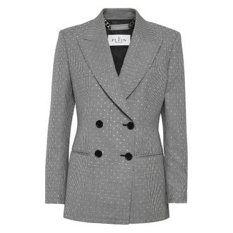 Philipp Plein Femme, Vestes, Noir, Taille: 44 FR Blazer Regular Gold Fit Pied de Poule