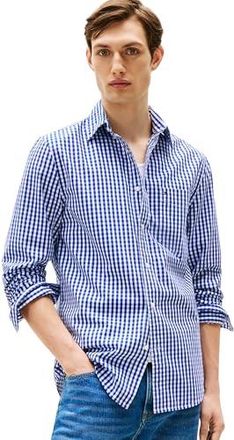 Tommy Hilfiger Chemise Homme Poplin Gingham en Coton, Multicolore (Wedge Blue/Check), XL