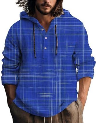 Generic Chemises d&eacute;contract&eacute;es en lin pour homme - Chemise &agrave; manches longues en lin pour homme - Blanc - T-shirt &agrave; manches longues pour homme - Col en V - T-s