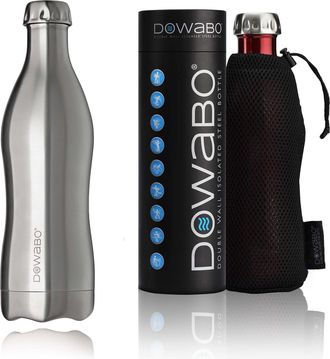 Dowabo Isolierflasche - Edelstahl Trinkflasche, BPA-frei, kohlensäuredicht, auslaufsicher - inklusive Bottle-Bag - Pure Steel 750 ml