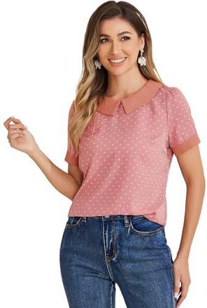 Allegra K Top Femme Col Claudine Vintage à Pois Costume dhalloween Rose Foncé XL